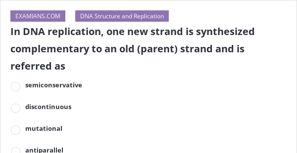 In DNA replication, one new strand is synthesized complementary to an ...