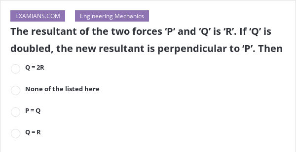 The resultant of the two forces ‘P’ and ‘Q’ is ‘R’. If ‘Q’ is doubled ...