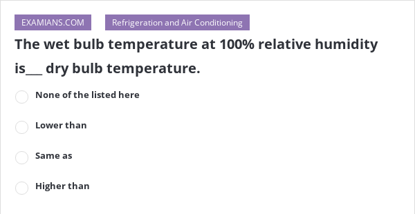 The wet bulb temperature at 100% relative humidity is___ dry bulb ...