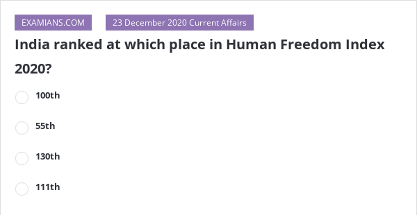 India ranked at which place in Human Freedom Index 2020? | EXAMIANS