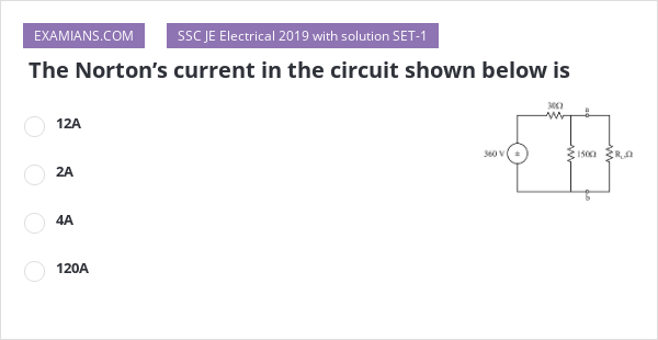 The Norton’s current in the circuit shown below is | EXAMIANS