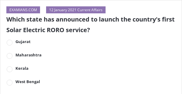 Which state has announced to launch the country's first Solar Electric ...