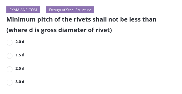 Minimum pitch of the rivets shall not be less than (where d is gross ...