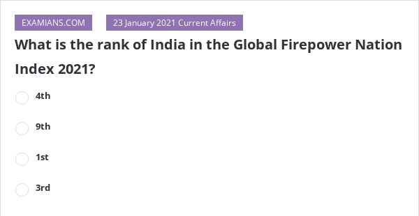 What is the rank of India in the Global Firepower Nation Index 2021 ...