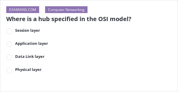 Where is a hub specified in the OSI model? | EXAMIANS