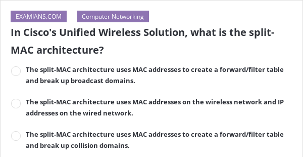 In Cisco's Unified Wireless Solution, what is the split-MAC ...