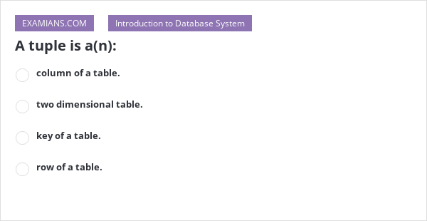 A tuple is a(n): | EXAMIANS