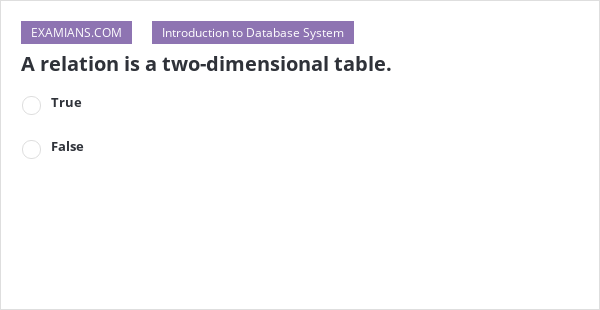 A relation is a two-dimensional table. | EXAMIANS