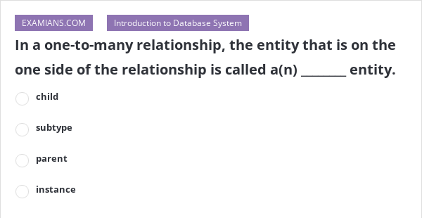 In a one-to-many relationship, the entity that is on the one side of ...