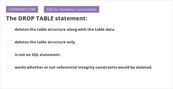 The DROP TABLE statement: | EXAMIANS