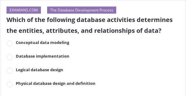 Which Of The Following Database Activities Determines The Entities Attributes And 0063