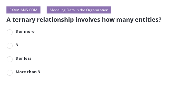 A ternary relationship involves how many entities? | EXAMIANS