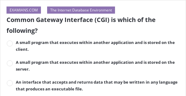 Common Gateway Interface (CGI) is which of the following? | EXAMIANS