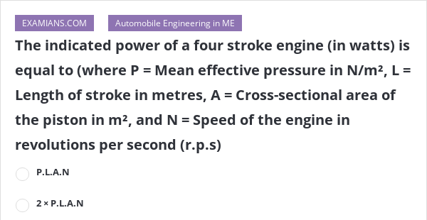 The indicated power of a four stroke engine (in watts) is equal to ...