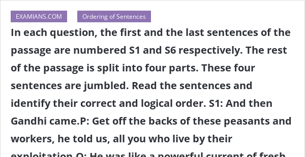 In Each Question The First And The Last Sentences Of The Passage Are Numbered S1 And S6 in-each-question-the-first-and-the-last-sentences-of-the-passage-are-numbered-s1-and-s6