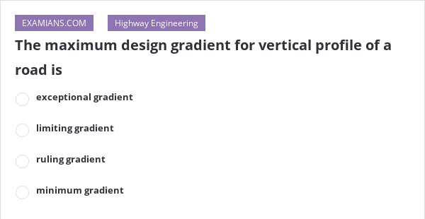 The maximum design gradient for vertical profile of a road is | EXAMIANS