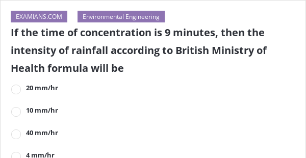 If the time of concentration is 9 minutes, then the intensity of ...