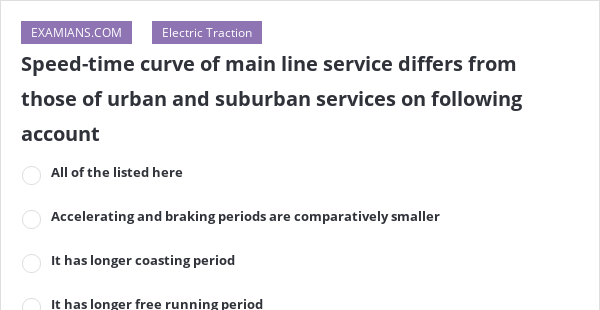 Speed-time curve of main line service differs from those of urban and ...