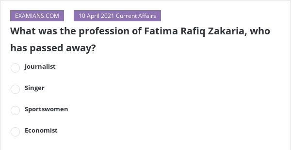 What was the profession of Fatima Rafiq Zakaria, who has passed away ...