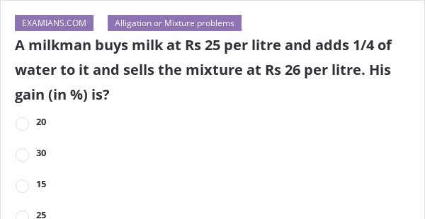 A milkman buys milk at Rs 25 per litre and adds 1/4 of water to it and ...