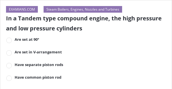 In a Tandem type compound engine, the high pressure and low pressure ...