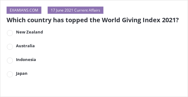 Which country has topped the World Giving Index 2021? | EXAMIANS