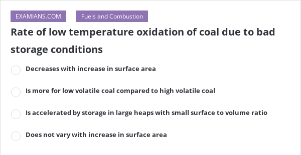 Rate of low temperature oxidation of coal due to bad storage conditions ...