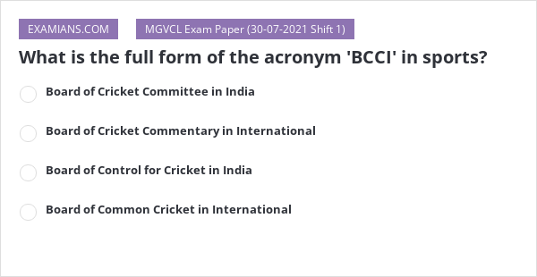 What is the full form of the acronym 'BCCI' in sports? | EXAMIANS