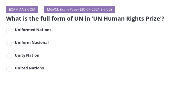 What is the full form of UN in 'UN Human Rights Prize'? | EXAMIANS