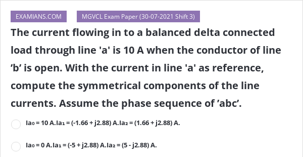 The current flowing in to a balanced delta connected load through line ...