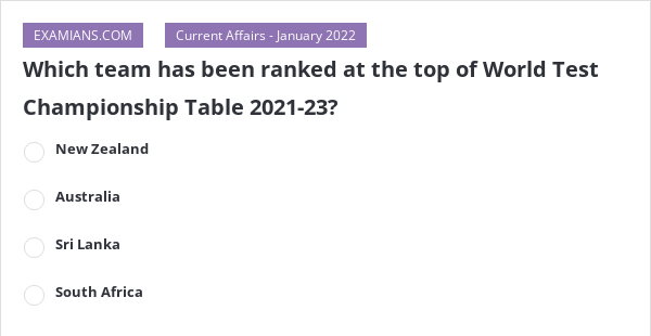 Which team has been ranked at the top of World Test Championship Table ...