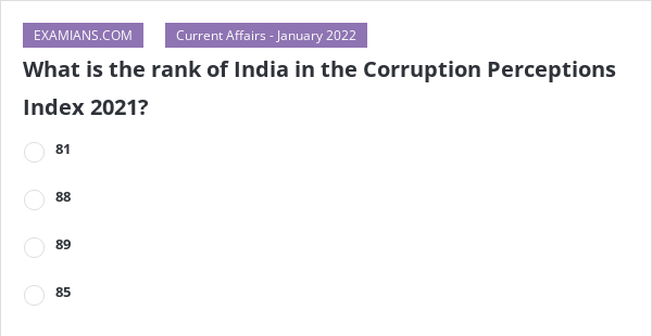 What is the rank of India in the Corruption Perceptions Index 2021 ...