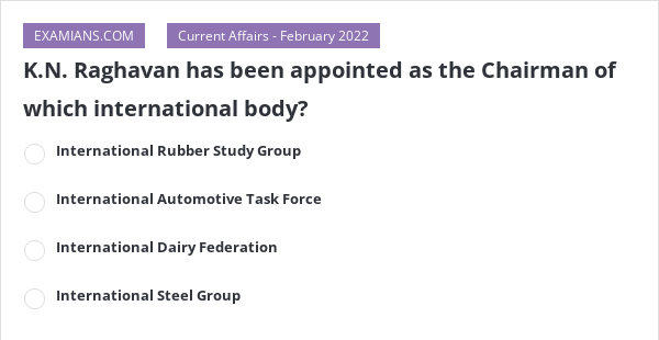 K.N. Raghavan has been appointed as the Chairman of which international ...