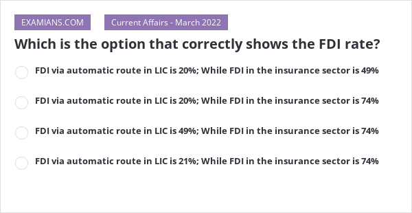 Which is the option that correctly shows the FDI rate? | EXAMIANS