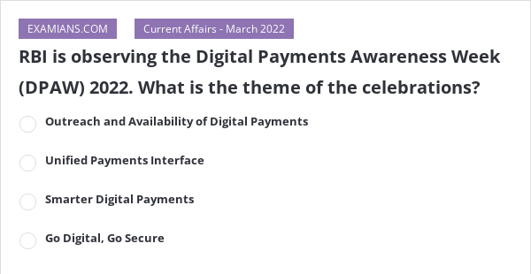 RBI is observing the Digital Payments Awareness Week (DPAW) 2022. What ...