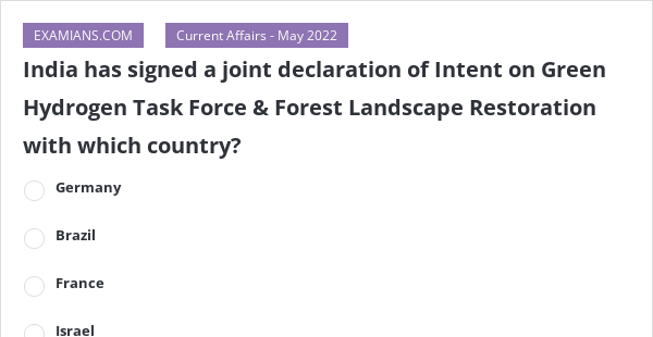 India has signed a joint declaration of Intent on Green Hydrogen Task Force & Forest Landscape ...