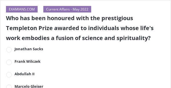 Who has been honoured with the prestigious Templeton Prize awarded to ...