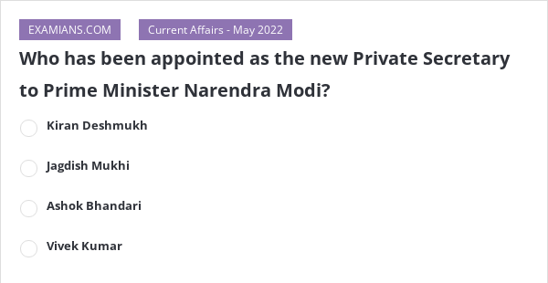 Who has been appointed as the new Private Secretary to Prime Minister ...