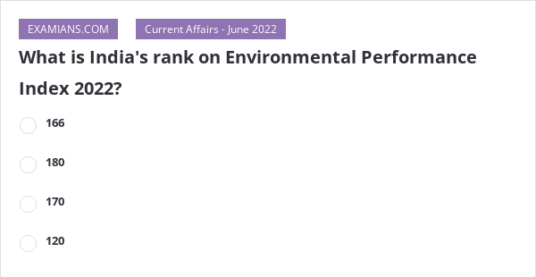 What is India's rank on Environmental Performance Index 2022? | EXAMIANS