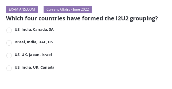 Which four countries have formed the I2U2 grouping? | EXAMIANS