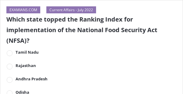 Which state topped the Ranking Index for implementation of the National ...