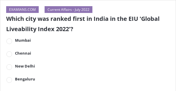 Which city was ranked first in India in the EIU 'Global Liveability ...