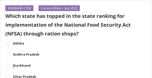 Which state has topped in the state ranking for implementation of the ...