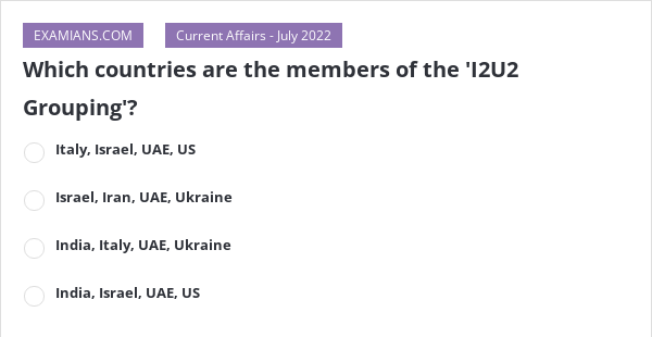 Which countries are the members of the 'I2U2 Grouping'? | EXAMIANS