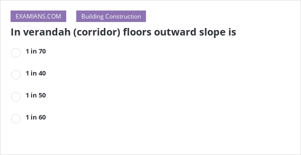 In verandah (corridor) floors outward slope is | EXAMIANS