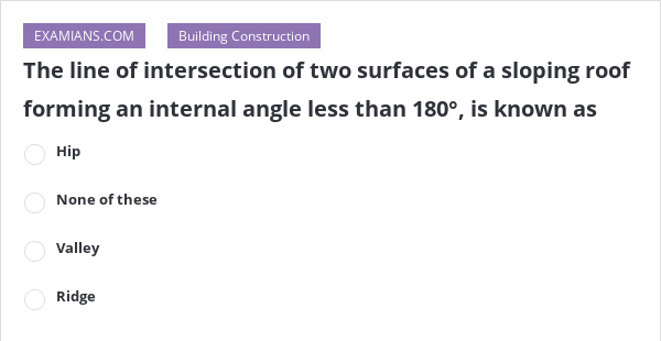 The line of intersection of two surfaces of a sloping roof forming an ...