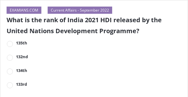 What is the rank of India 2021 HDI released by the United Nations ...