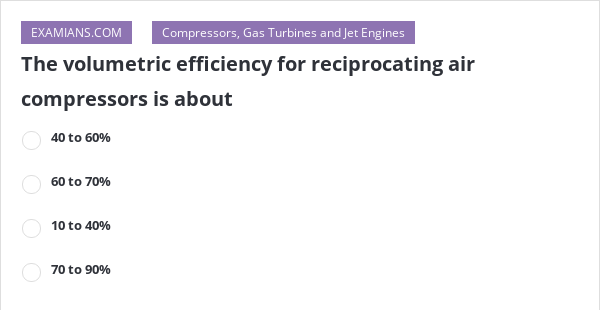 The volumetric efficiency for reciprocating air compressors is about ...