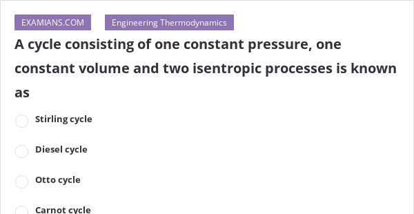 A cycle consisting of one constant pressure, one constant volume and ...