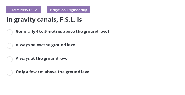 In gravity canals, F.S.L. is | EXAMIANS